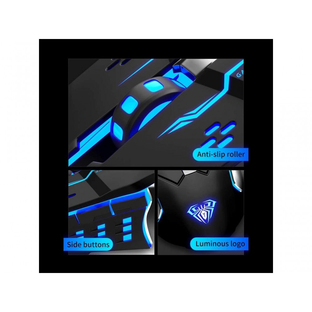 Aula S20 USB Wired Gaming Mouse Programmable 2400DPI Optical Ergonomic Mouse with 4-Color ...