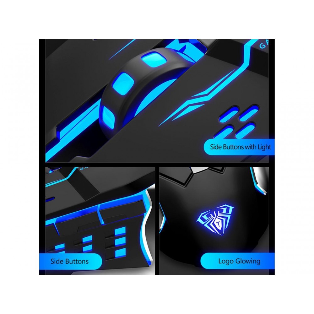 Aula S20 USB Wired Gaming Mouse Programmable 2400DPI Optical Ergonomic Mouse with 4-Color ...