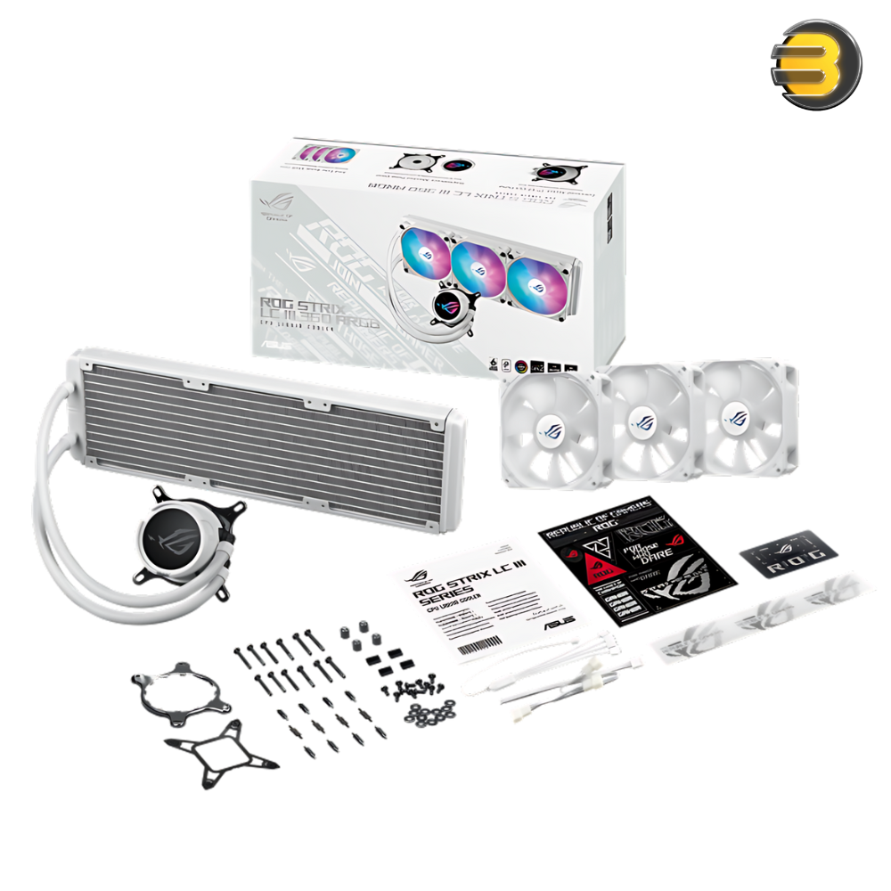 ASUS ROG Strix LC III 360 White ARGB CPU Liquid Cooling, 360mm Radiator ...