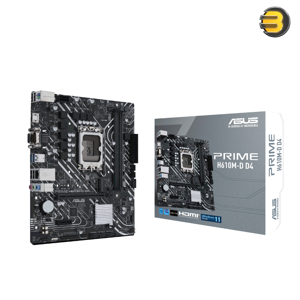 Asus Prime H610M-D D4 Mic ATX Motherboard — LGA 1700 Socket, DDR4 Support, PCIe 4.0, M.2 Slot ...