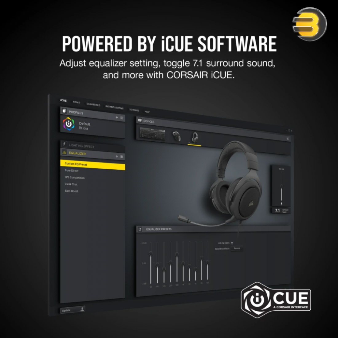 Corsair HS60 PRO — 7.1 Virtual Surround Sound Gaming Headset with USB ...