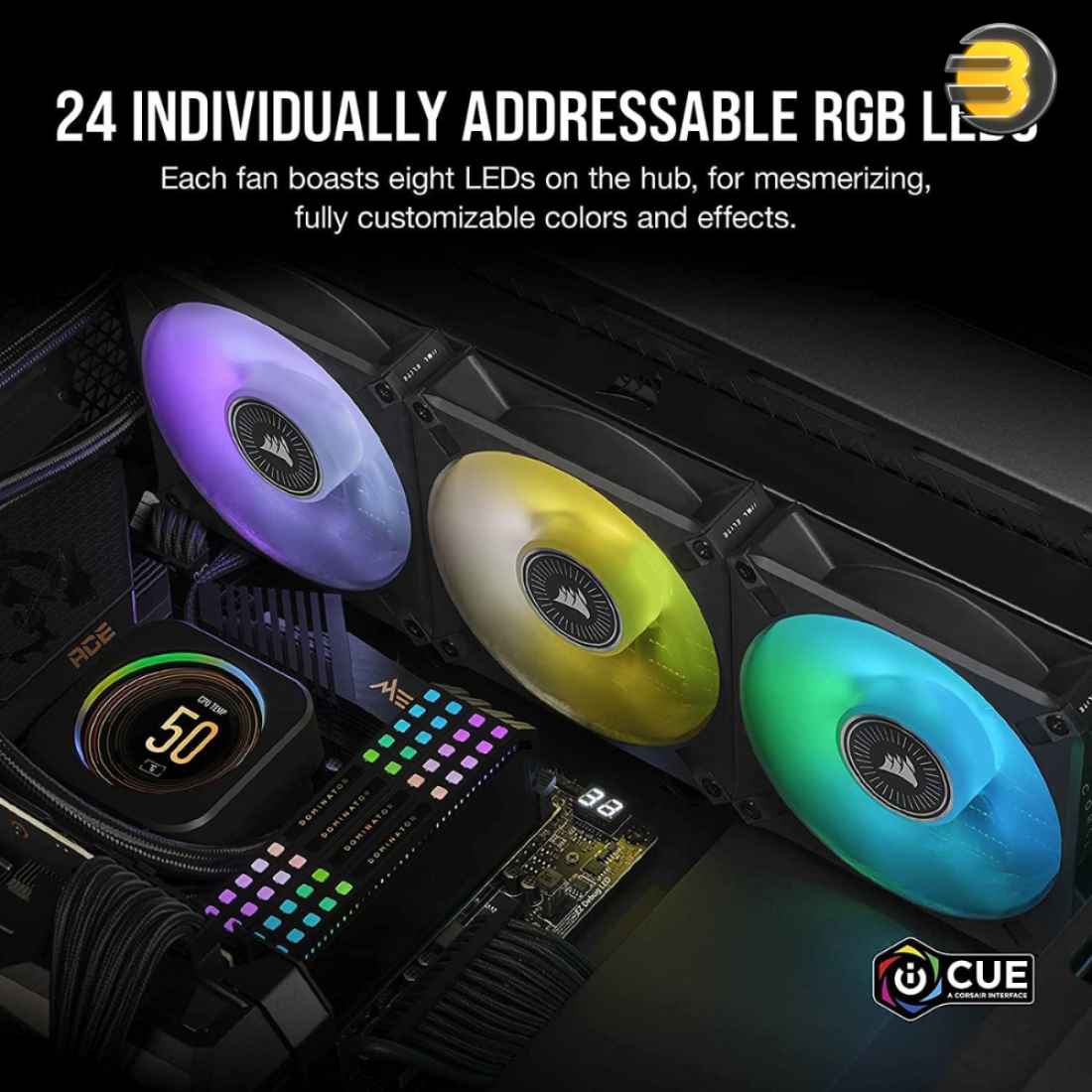 Corsair iCUE ML120 RGB ELITE Premium 120mm PWM Magnetic Levitation Fan ...
