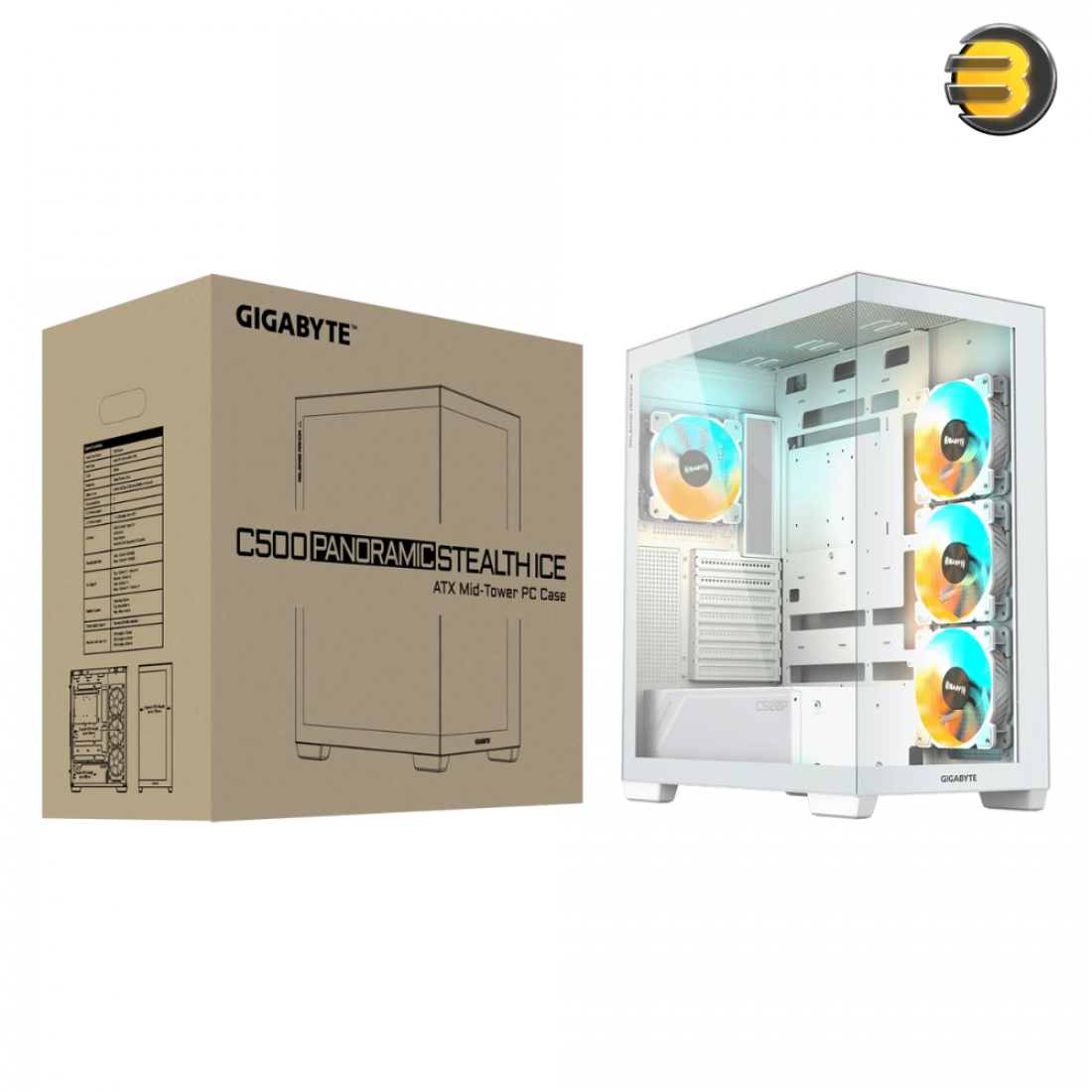 GIGABYTE C500 PANORAMIC STEALTH ICE 4 ARGB FANS — Panoramic Tempered Glass, Optimized Airflow ...