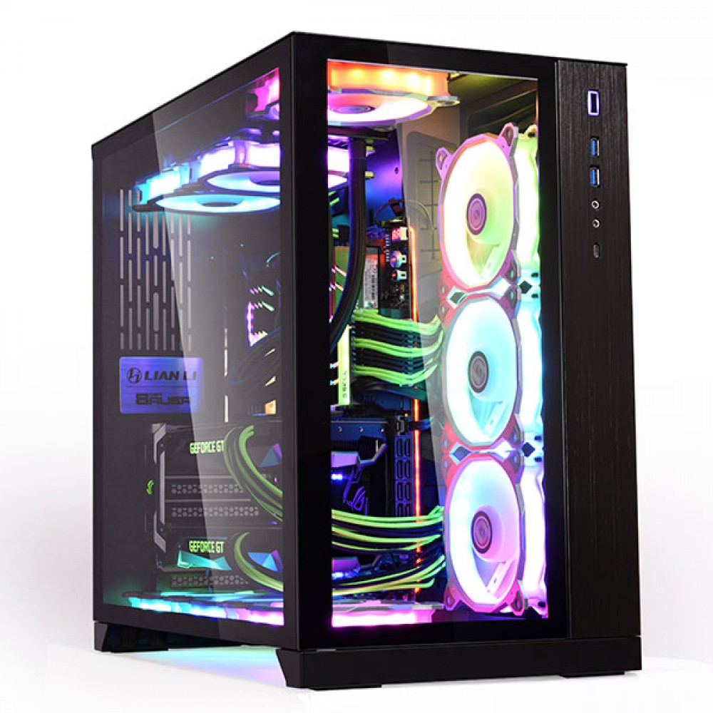 LIAN LI PC-O11 Dynamic Black Tempered Glass on the Front and Left Side ...