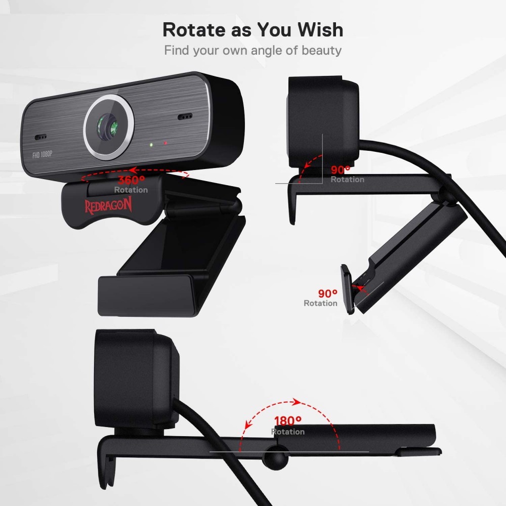 Redragon GW800 1080P Webcam with Built-in Dual Microphone 360-Degree ...