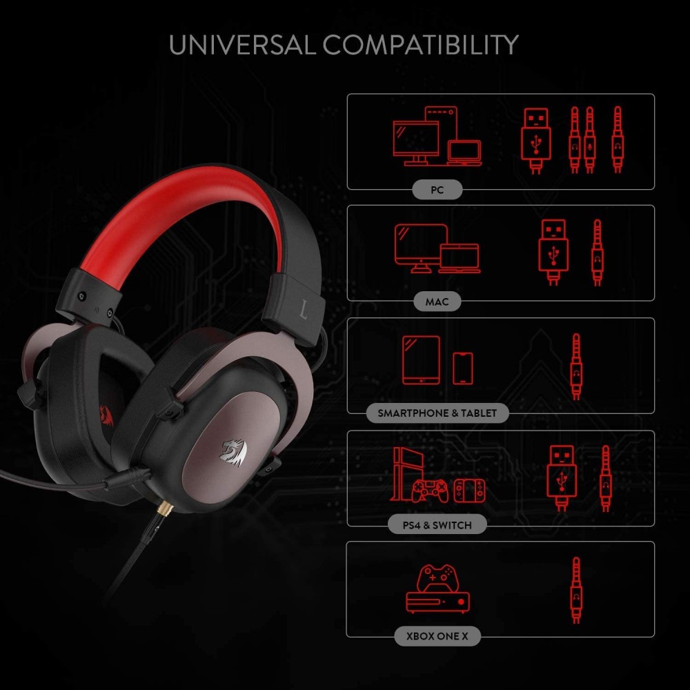 Redragon H510 Zeus Wired Gaming Headset 7 1 Surround Sound Memory