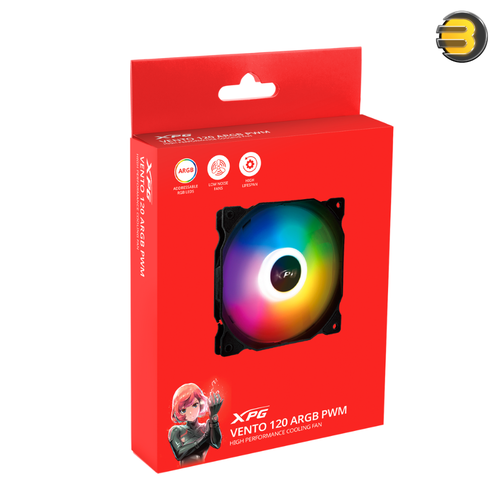 XPG Vento 120 ARGB Case Fan/Cooler for PC — 9 LEDs, 1200 RPM, 45.3 CFM ...