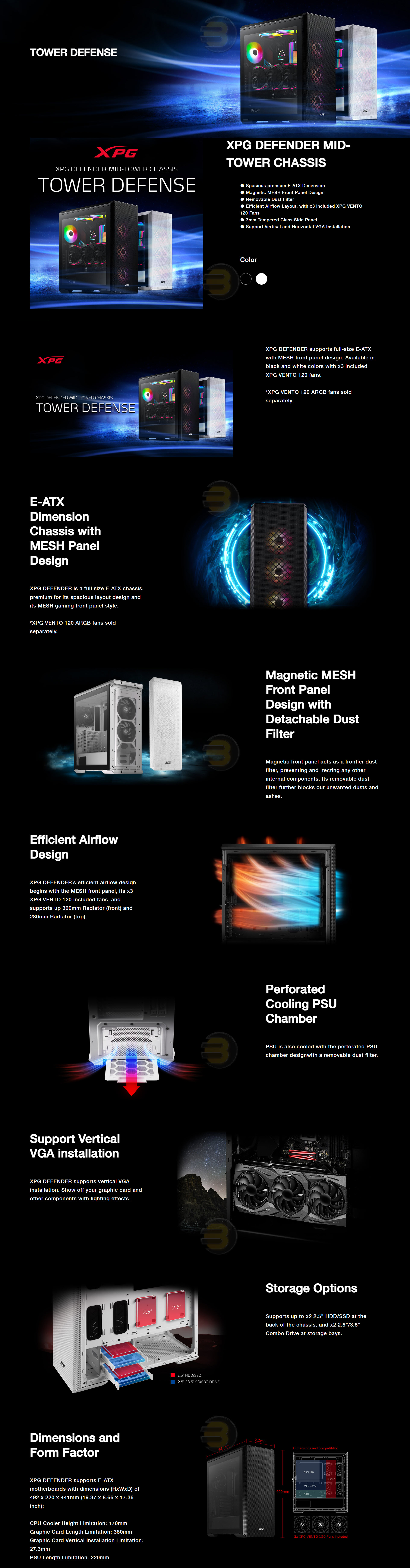 XPG Defender Mid-Tower ATX MESH Front Panel Efficient Airflow Tempered ...